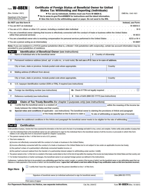 W-8BEN Form: Purpose and When to Use It